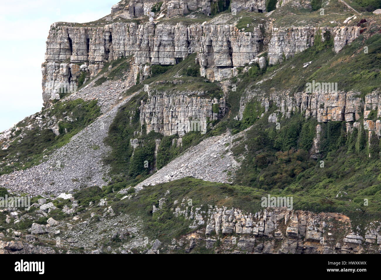 Striking limestone rock strata and talus cone land slip rock falls ...