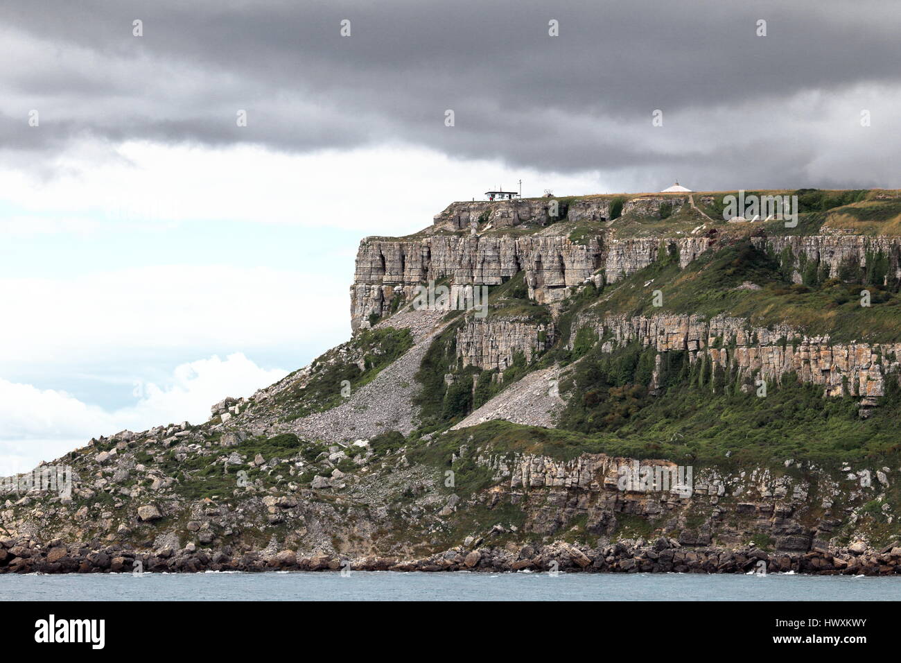 Striking limestone rock strata and talus cone land slip rock falls ...
