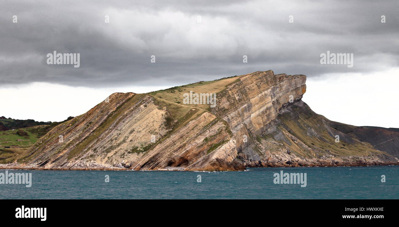 Westerly end of imposing limestone Gad Cliff with Gold Down backdrop ...