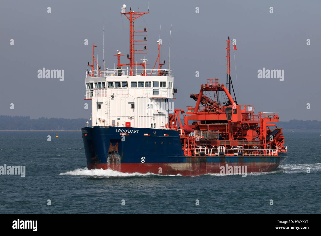 Arco Dart suction dredger ship under way during beach replenishment ...