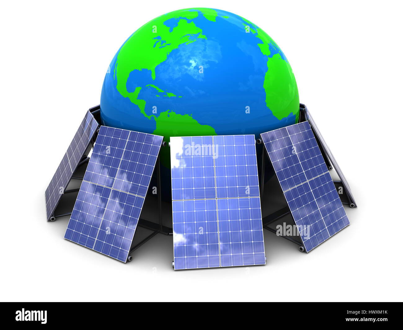 abstract 3d illustration of solar panels around earth globe Stock Photo ...