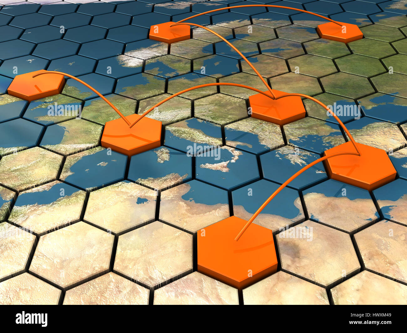 3d illustration of cellular network over europe map Stock Photo - Alamy