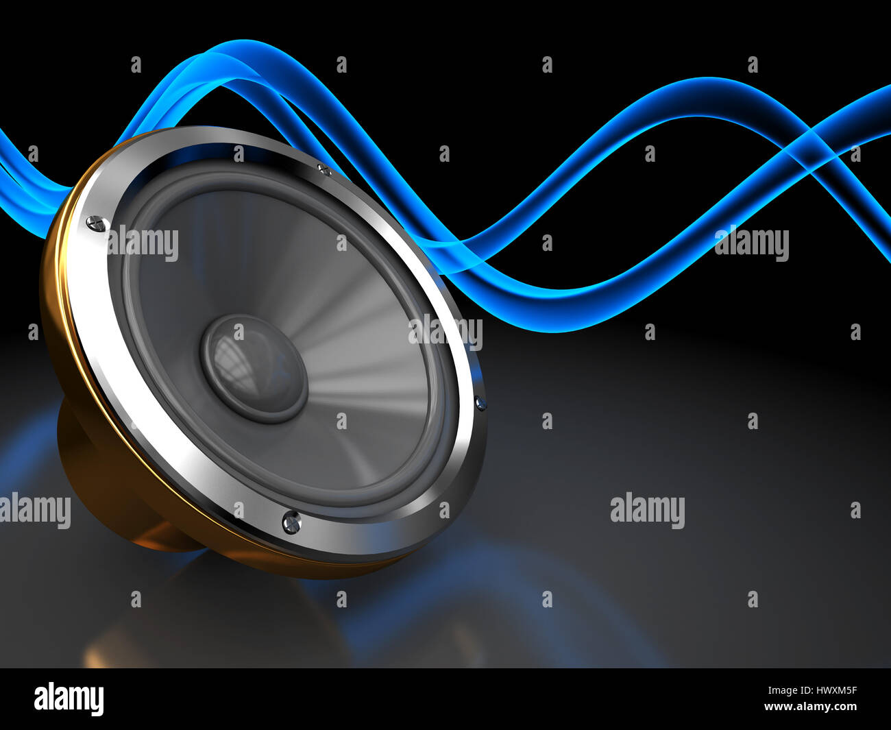 abstract 3d illustration of dark background with audio speaker and ...