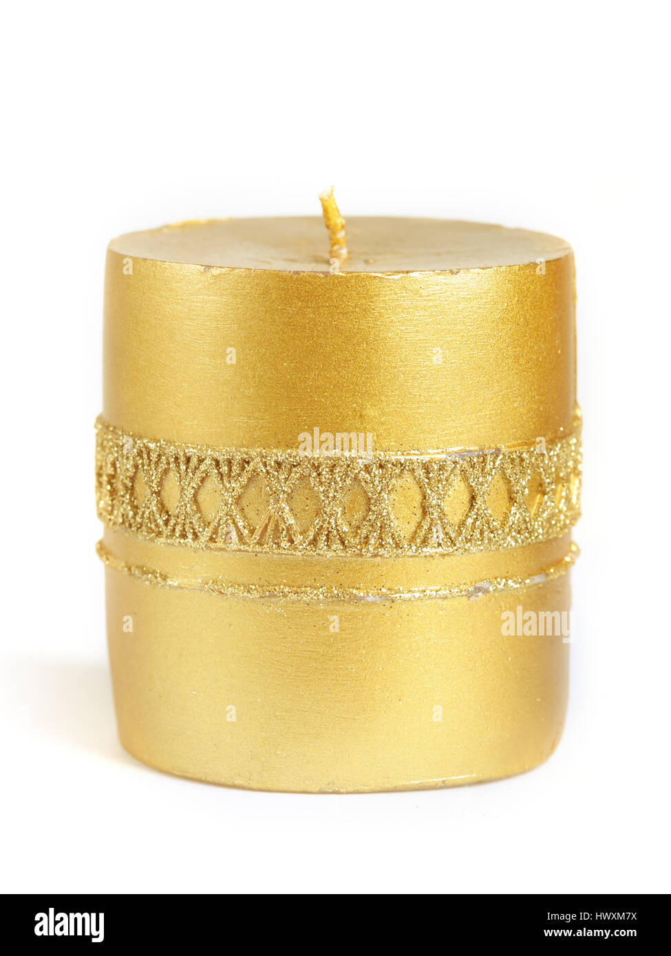 Single golden candle isolated on white background Stock Photo - Alamy