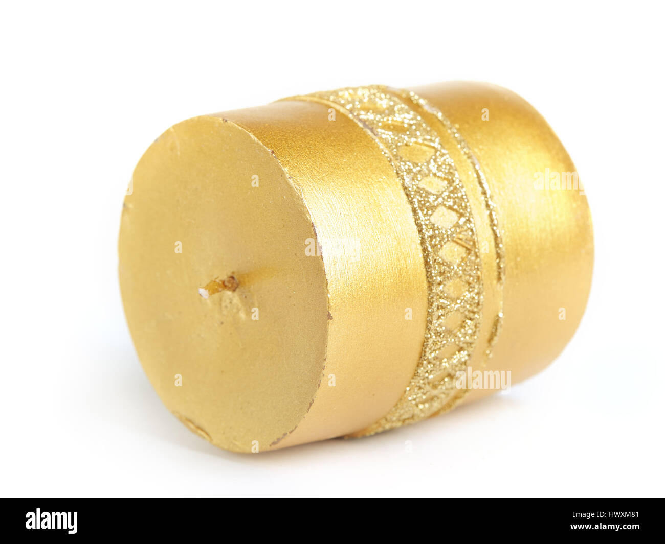 Single golden candle isolated on white background Stock Photo - Alamy