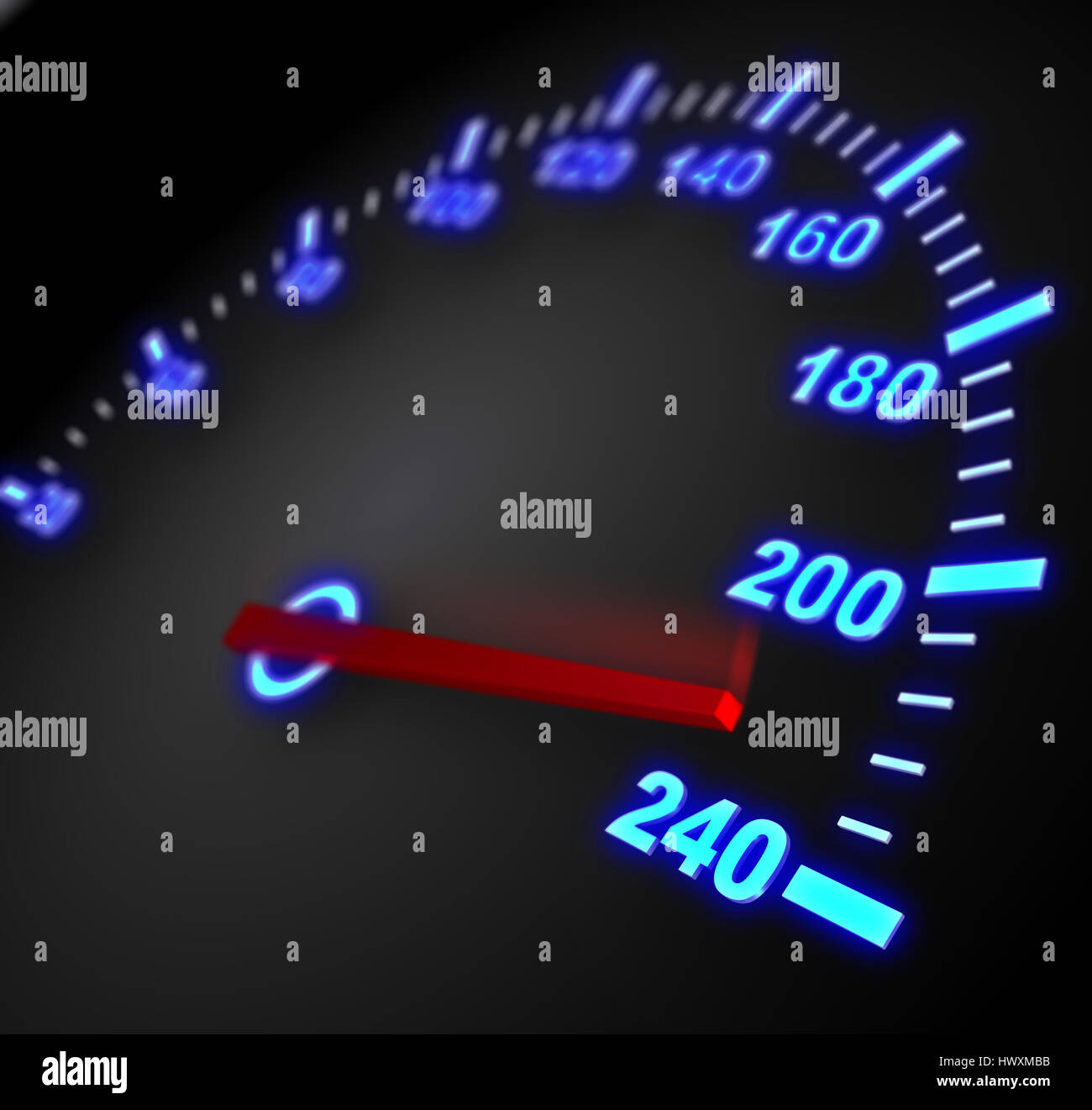 3d illustration of speedometer with moving arrow and high speed Stock ...