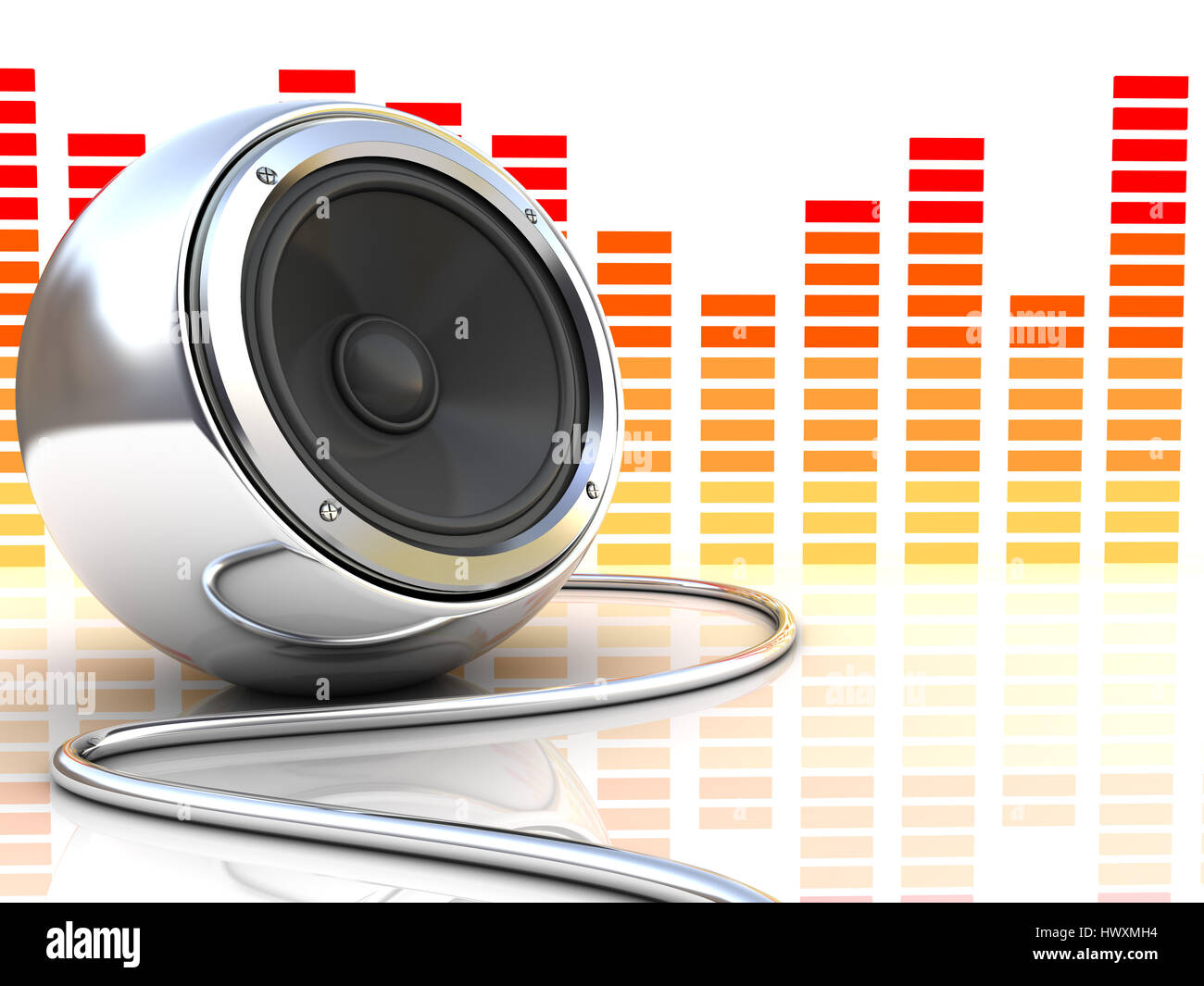 3d illustration of modern audio speaker with music spectrum at ...