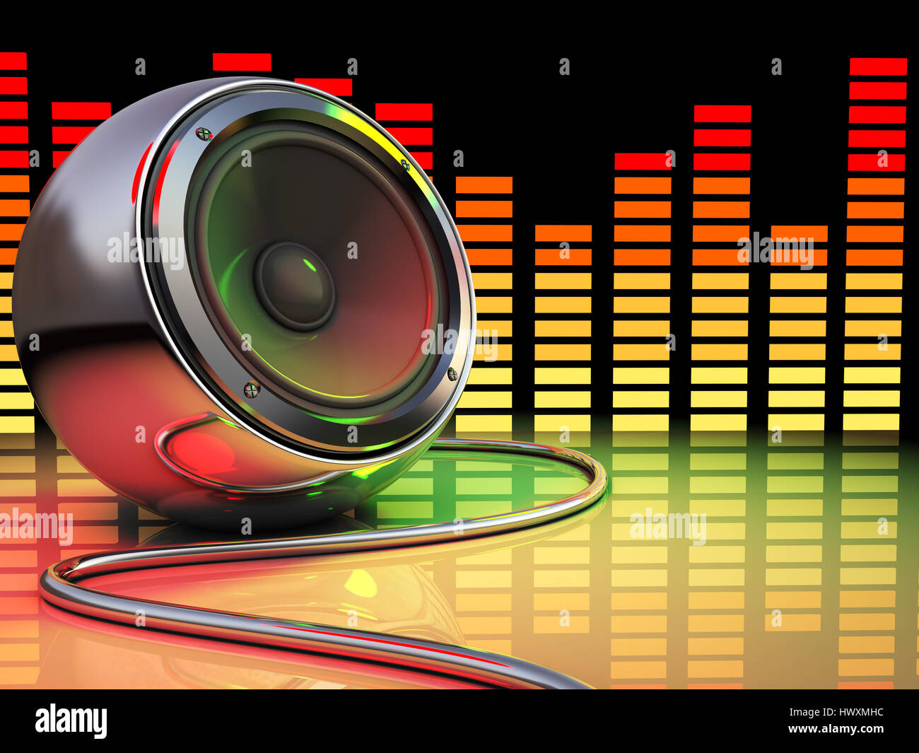 3d illustration of audio speaker and spectrum, disco party concept ...