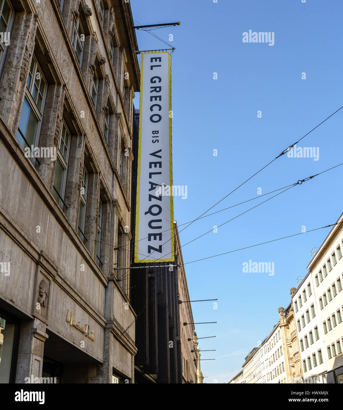 Munich,Germany,March 23,2017: Banner for an art gallery advertises a ...