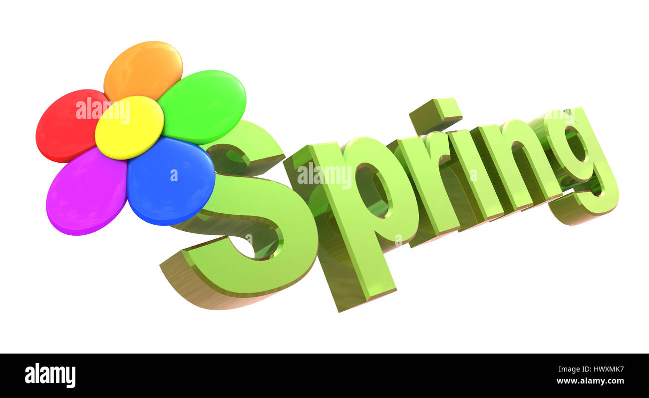 3d illustration of text 'spring' with flower, isolated over white Stock ...