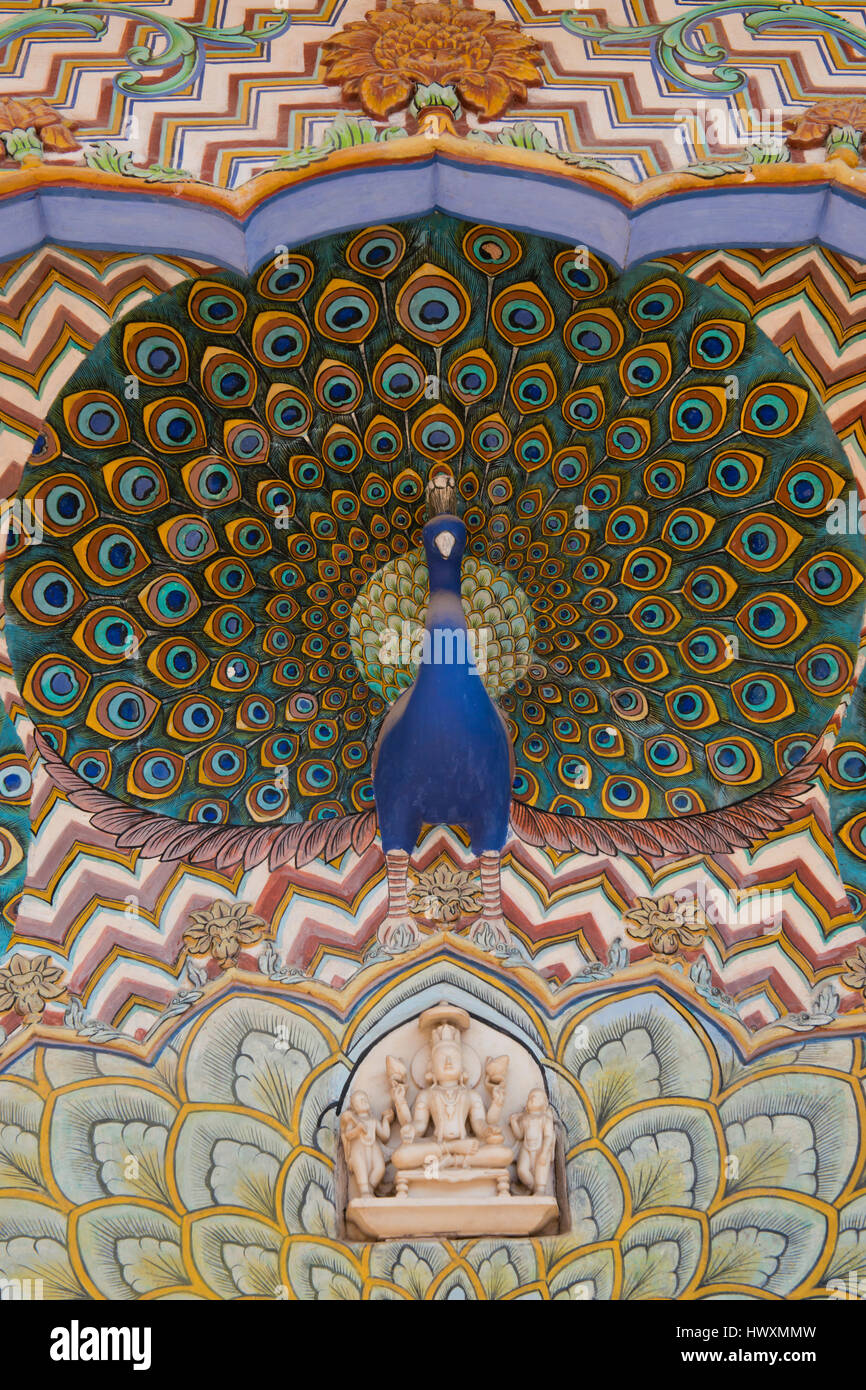 Decorated peacock gate in the City palace complex, in the center of ...