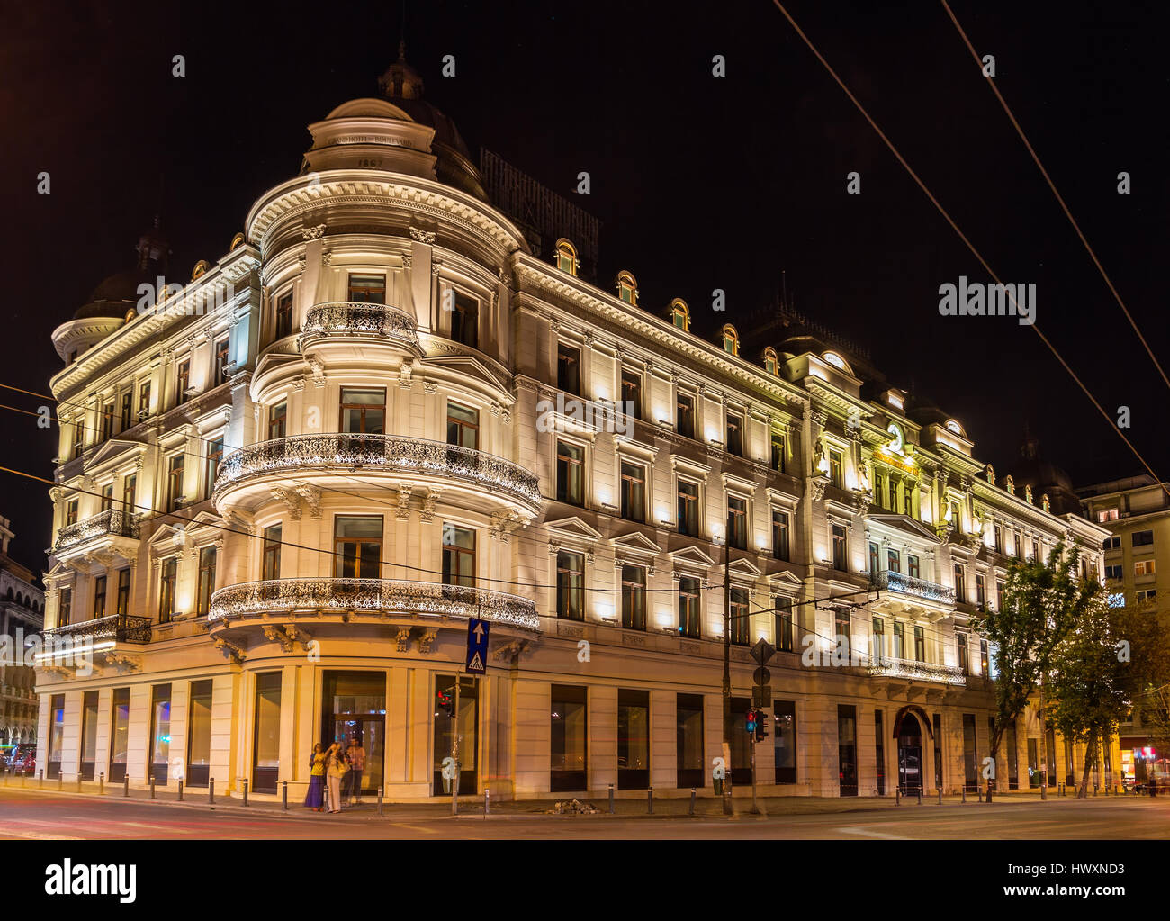 Grand Hotel du Boulevard in Bucharest, a Romanian historic monum Stock ...