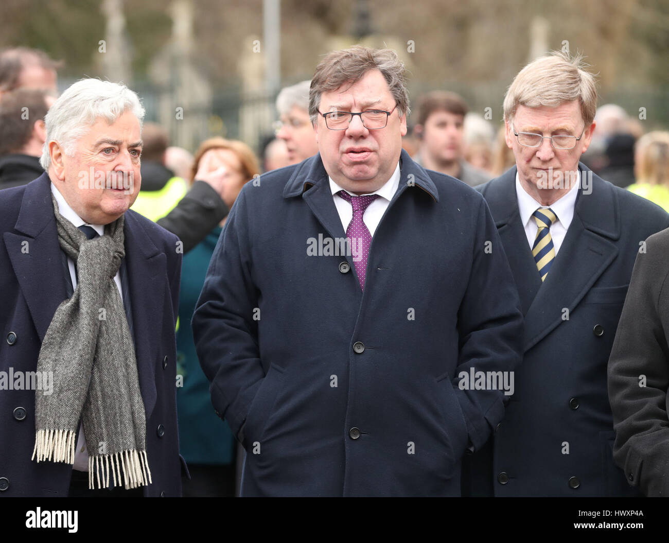 Former Taoiseach Brian Cowen (centre) arriving for the funeral of ...