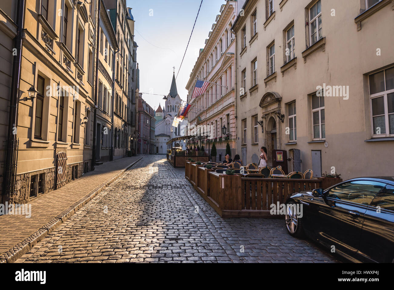 Pils iela (Pils Street) on the Old Town of Riga, capital city of ...