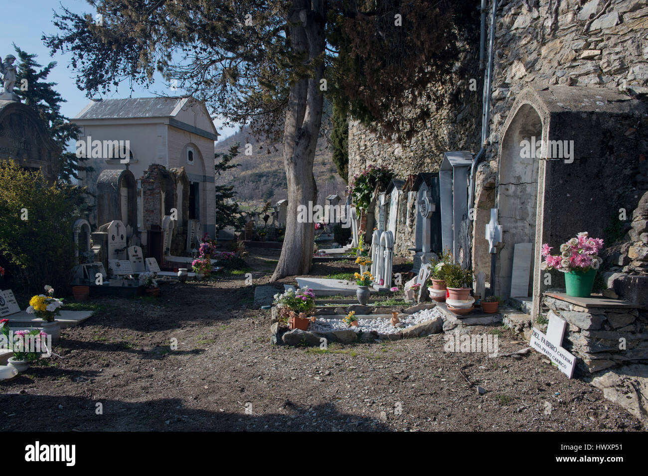 Graves in the cemetery of Triora, Liguria Stock Photo - Alamy