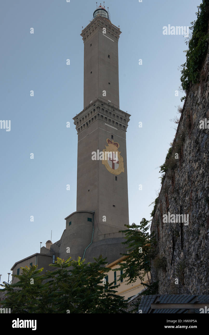 Old lighthouse of Genoa, the symbol of the ligurian city Stock Photo ...