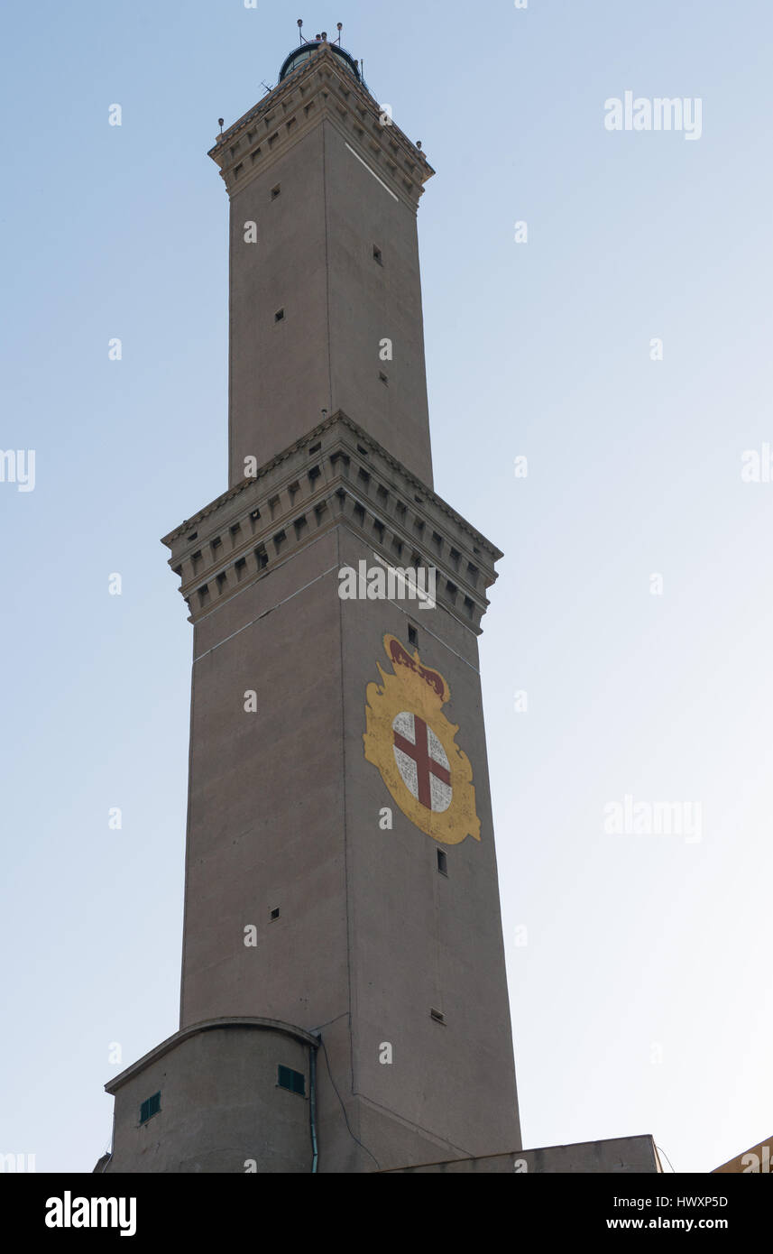 Old lighthouse of Genoa, the symbol of the ligurian city Stock Photo ...
