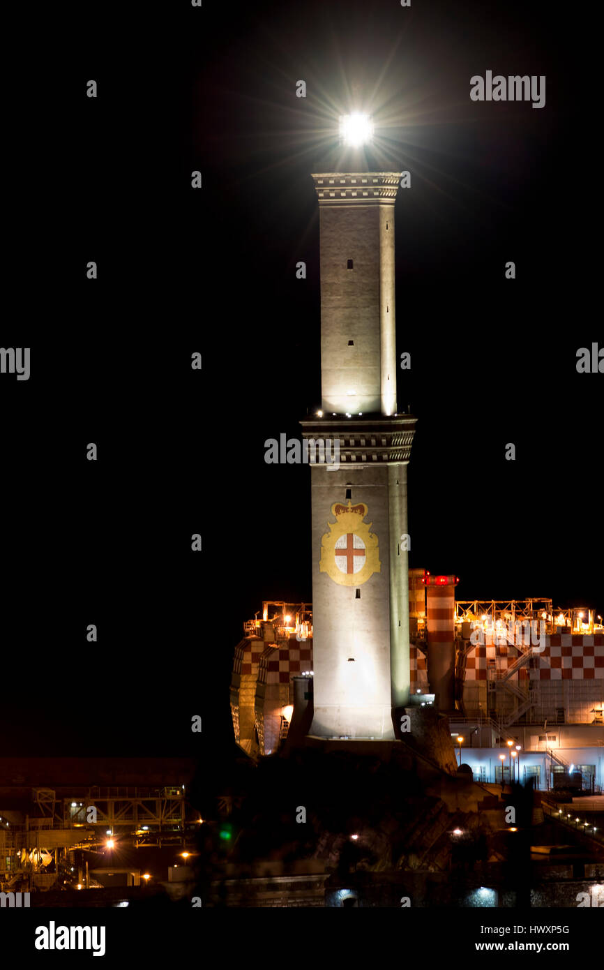 Lanterna, the symbol of Genoa, illuminated Stock Photo - Alamy