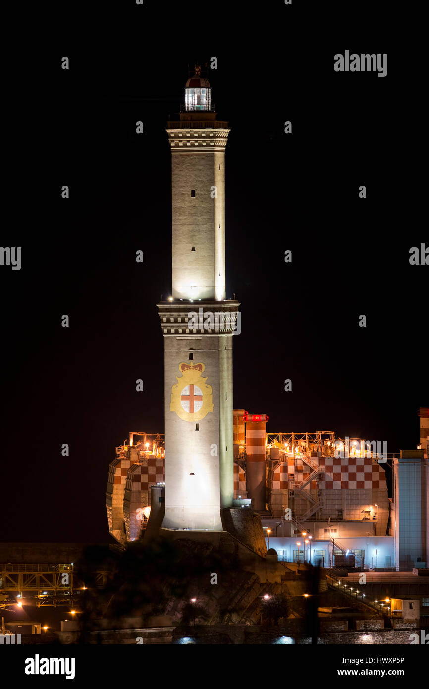 Lanterna, the symbol of Genoa, illuminated Stock Photo - Alamy