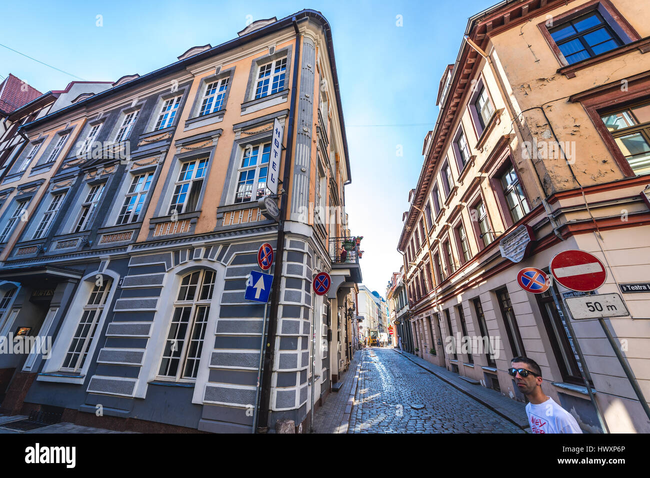 Buildings on Teatra Iela (Theatre Street) street on the Old Town of ...