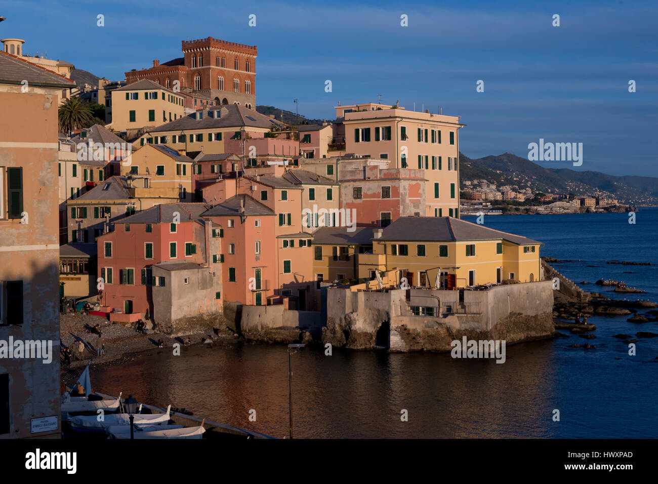 Boccadasse, fishing village in Center of Genoa, Liguria, Italy. With ...