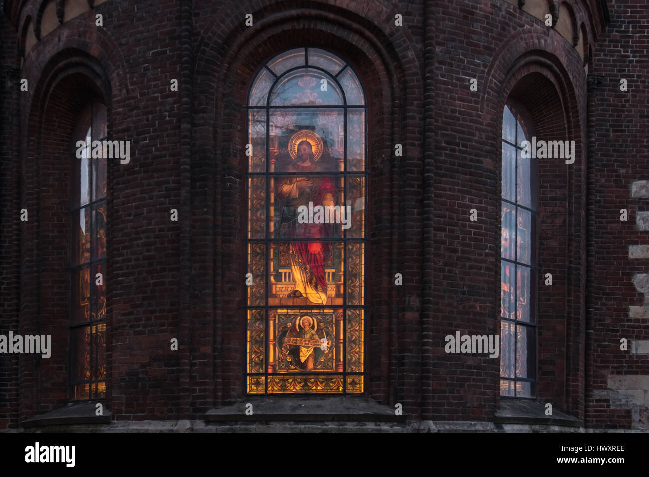 Beautiful paintings on the windows of the dome Cathedral in old Riga ...