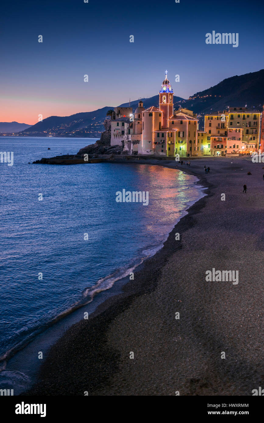 The cityscape of Camogli, beautiful italian village situated on the ...