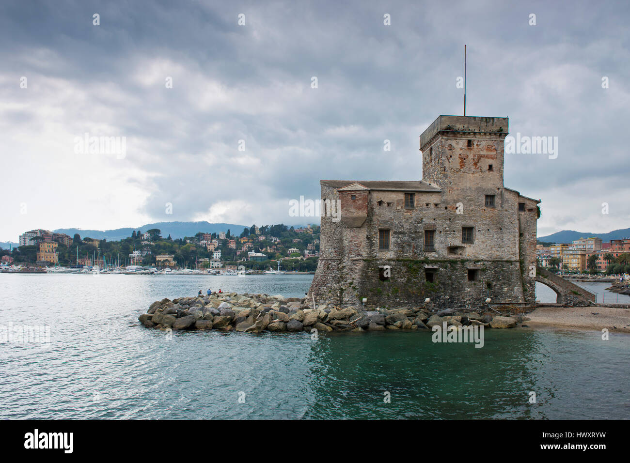 The castle of Rapallo, built on the sea in the gulf of the rivieran ...