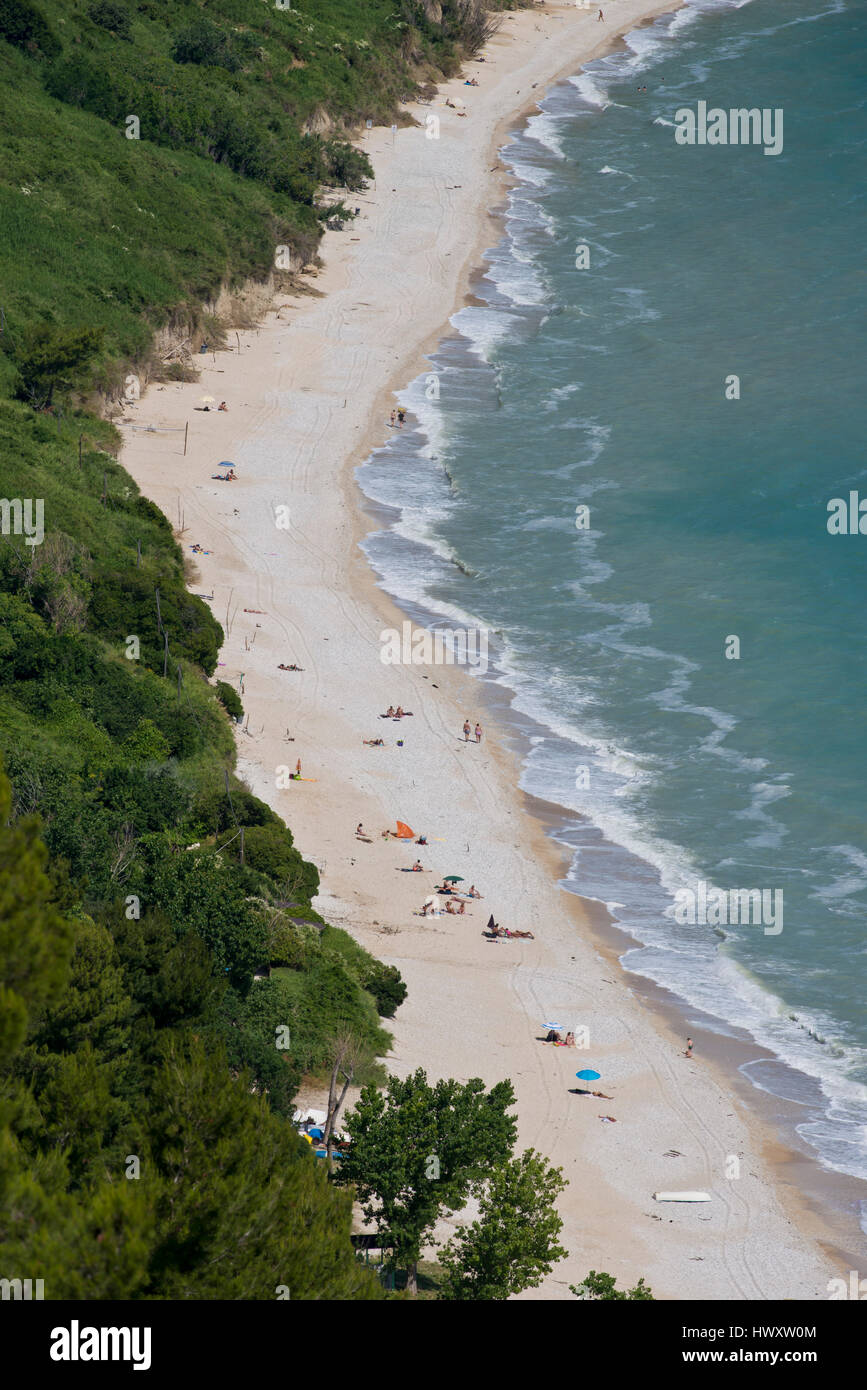 The beach of mezzavalle in the bay of Portonovo in the Conero Riviera ...