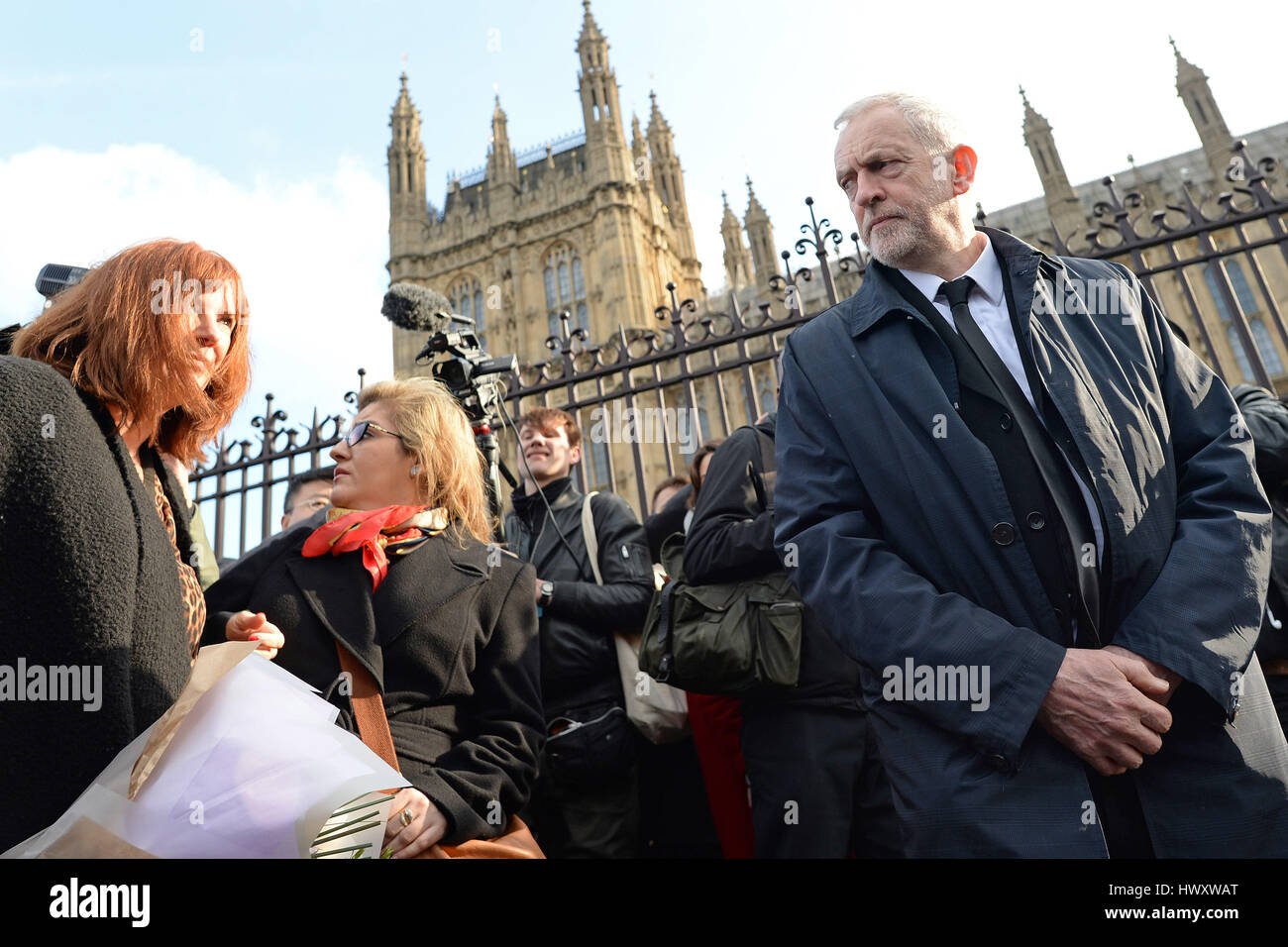 Labour Party leader Jeremy Corbyn outside the Houses of Parliament in ...
