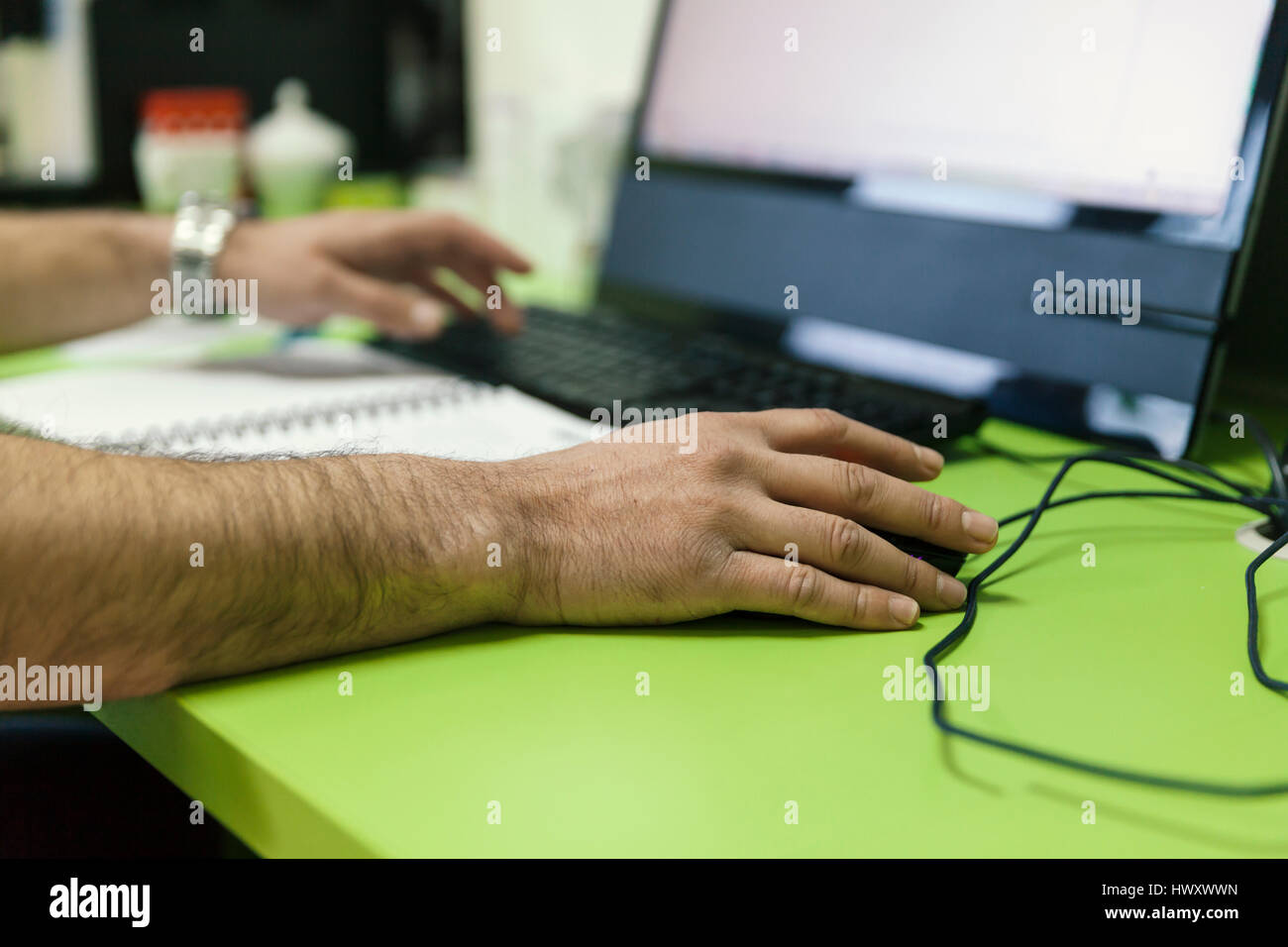 working with desctop computer, close up Stock Photo - Alamy