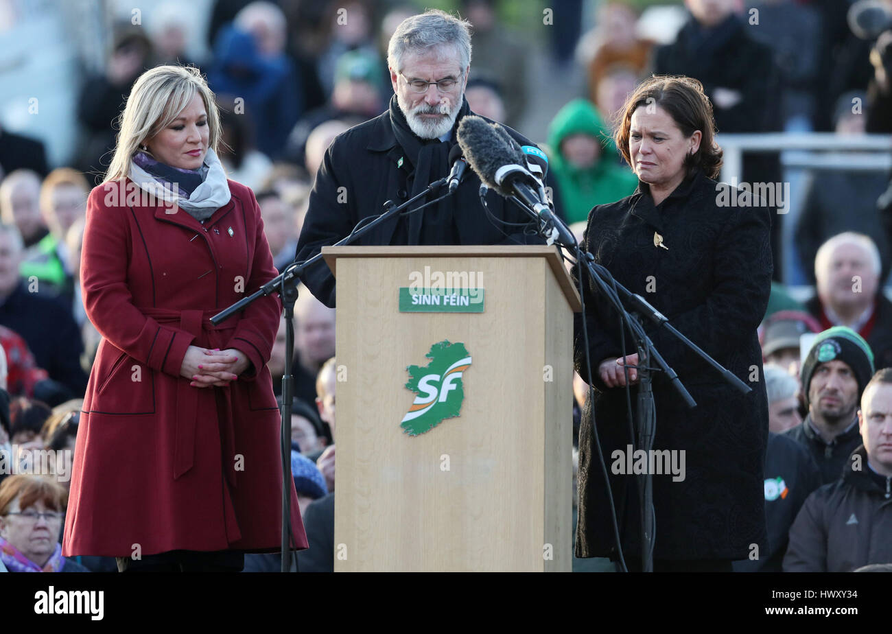 (left to right) Sinn Fein's Michelle O'Neill, Gerry Adams and Mary Lou ...