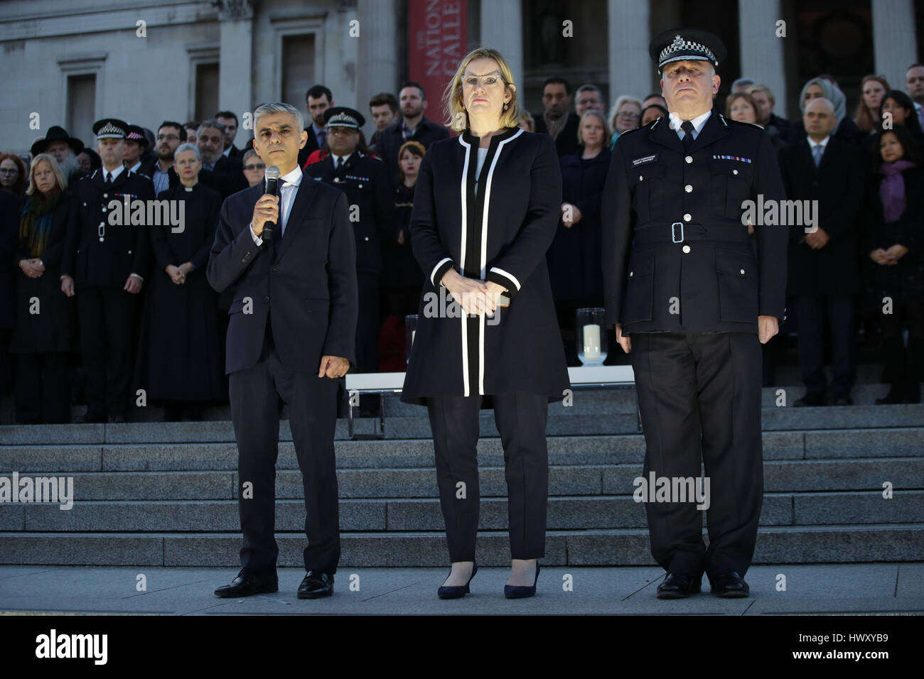 (left to right) Mayor of London Sadiq Khan, Home Secretary Amber Rudd ...