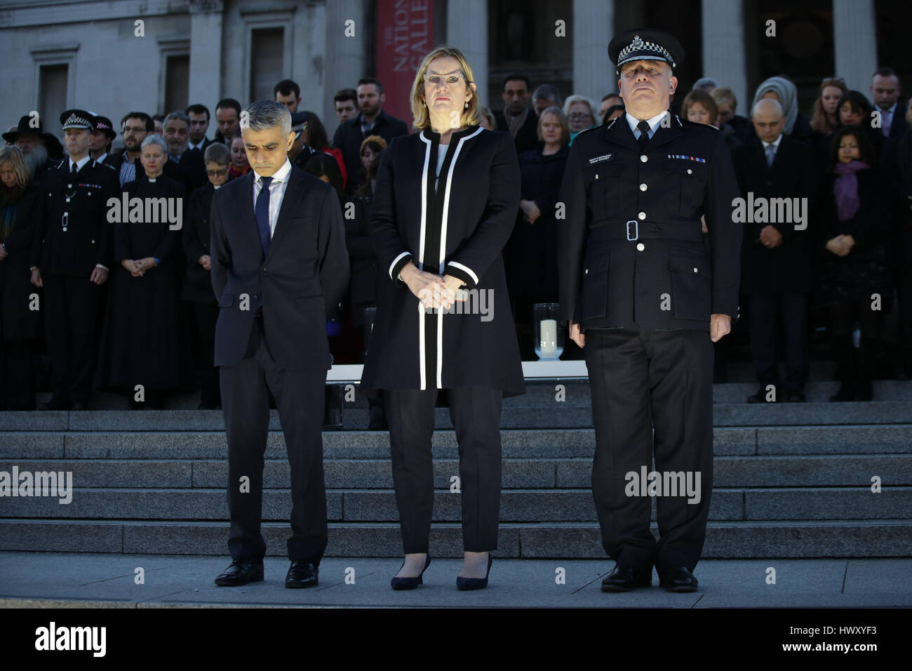 (left to right) Mayor of London Sadiq Khan, Home Secretary Amber Rudd ...