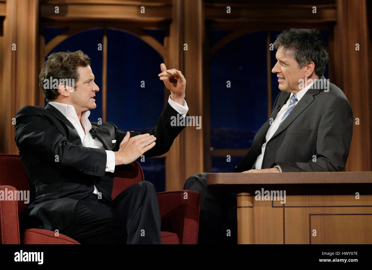 British actor Colin Firth, left, chats with host Craig Ferguson during ...