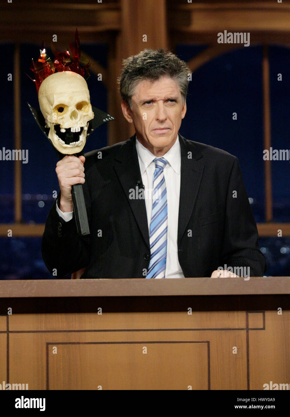 Host Craig Ferguson shows off his flaming skull during a segment of the ...