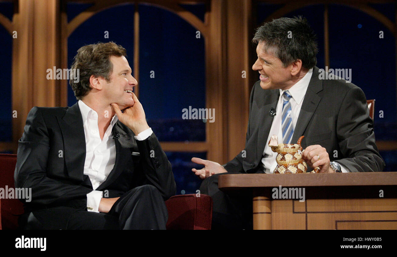British actor Colin Firth, left, chats with host Craig Ferguson during ...