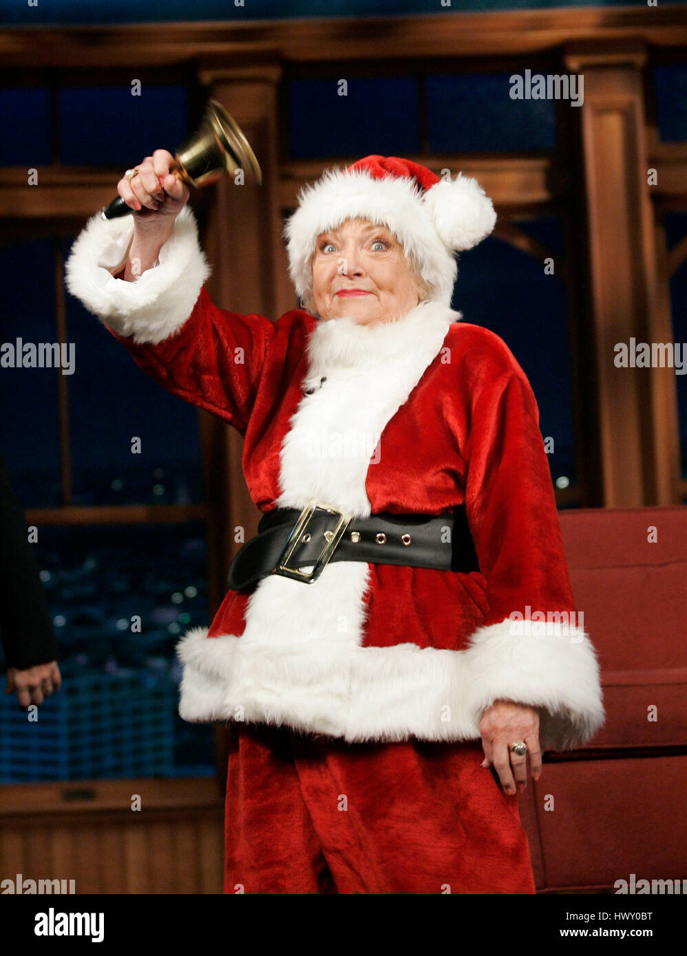 Betty White in a Santa Claus suit during a segment of the "Late Late ...