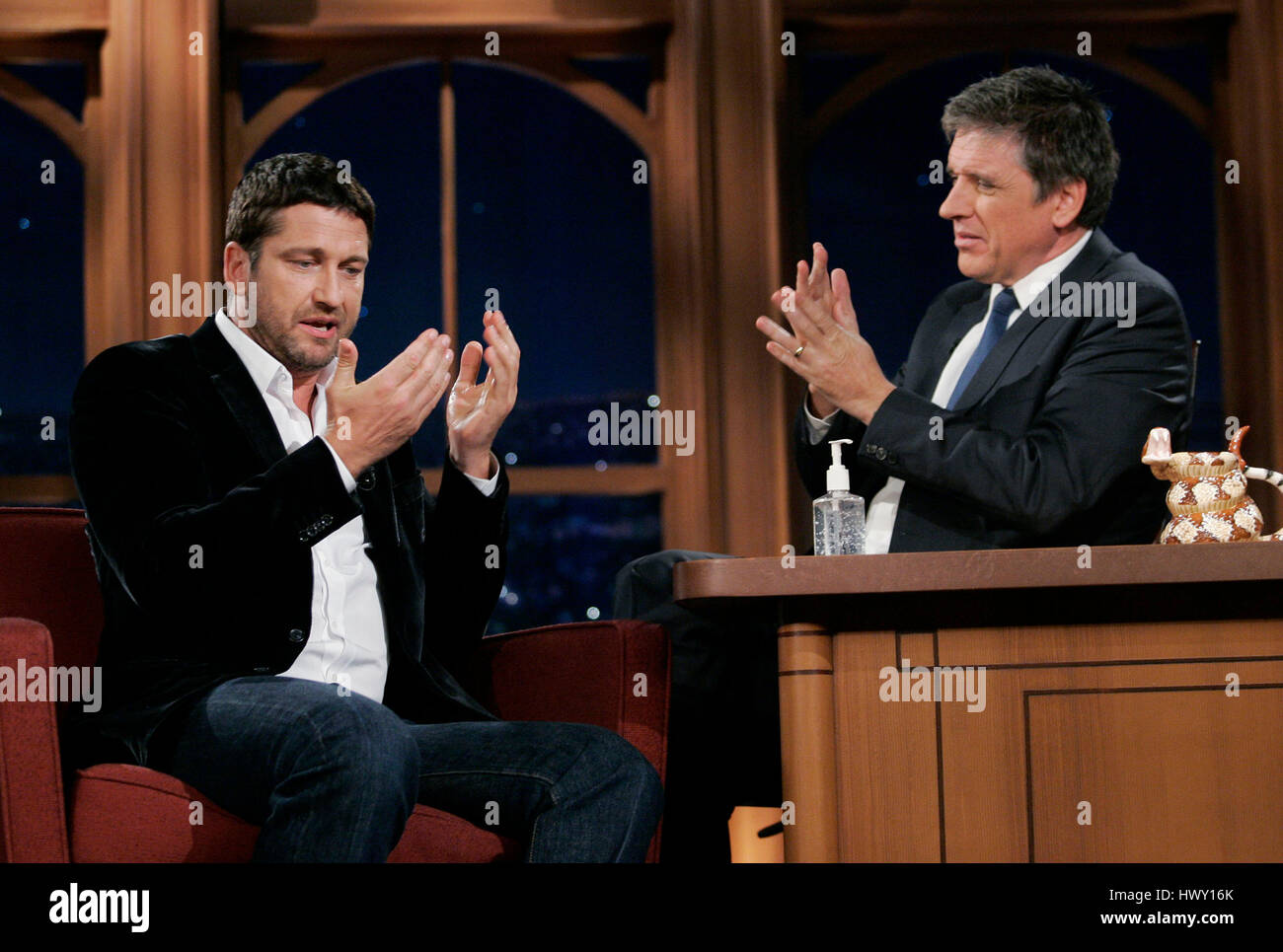 Actor Gerard Butler, left, chats with host Craig Ferguson during a ...