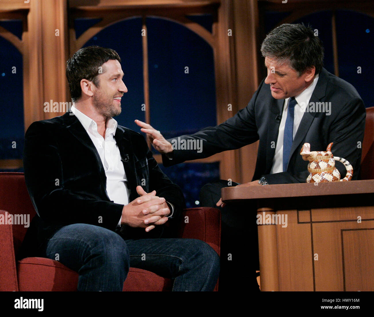 Actor Gerard Butler, left, chats with host Craig Ferguson during a ...