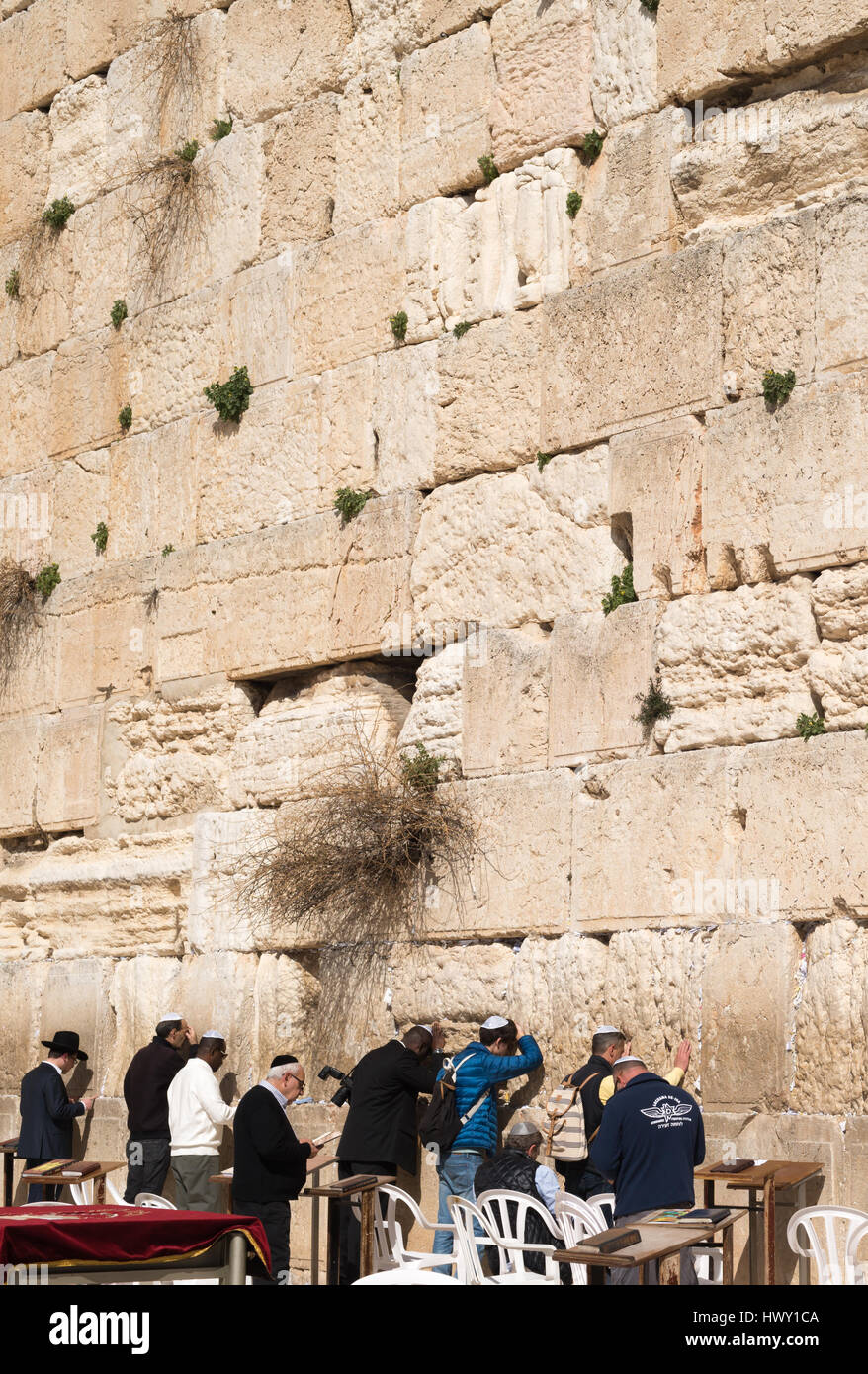 Jerusalem, Israel - February 24, 2017: Believers praying by the Western ...