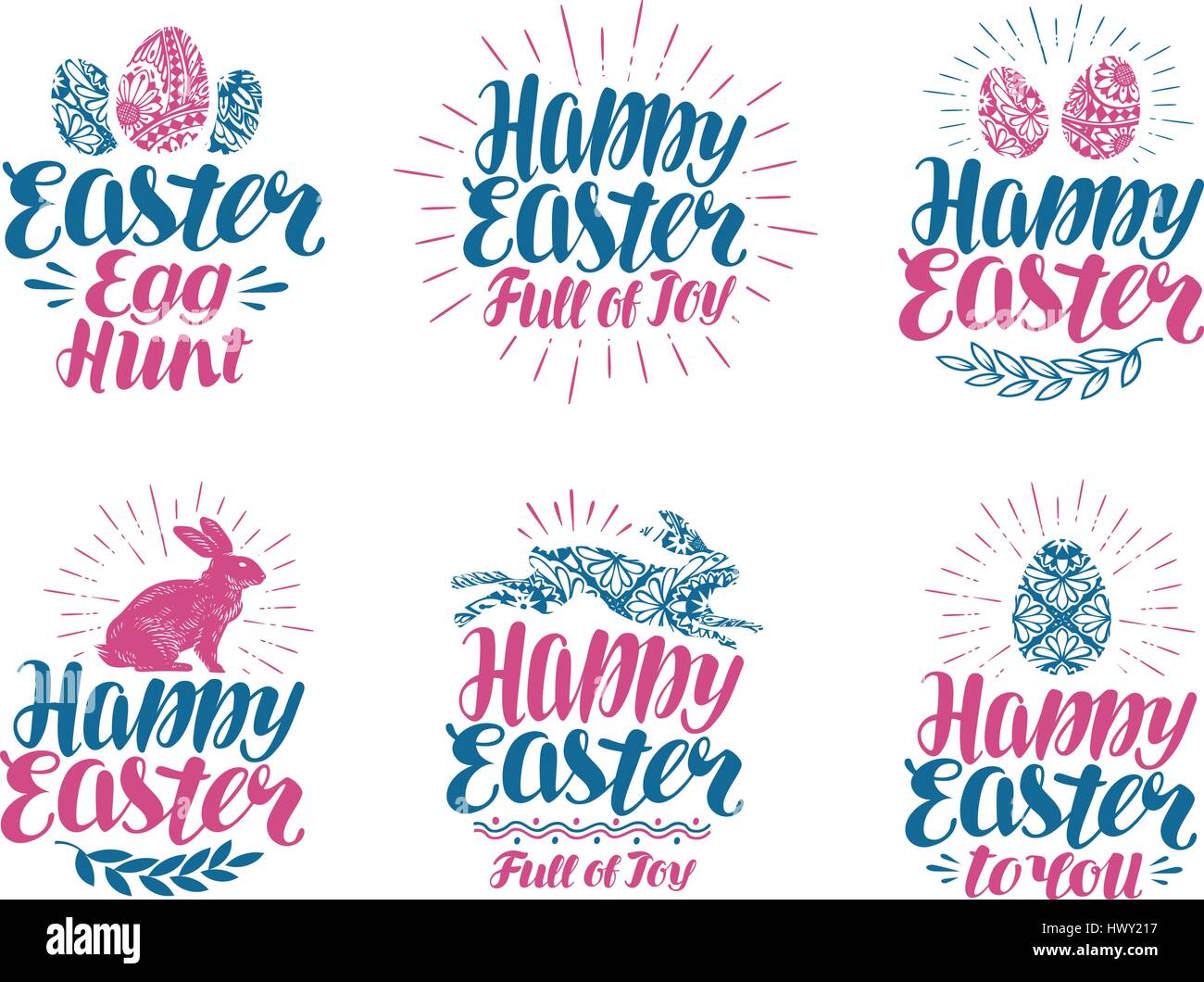 Happy Easter, label set. Handwritten lettering vector illustration ...