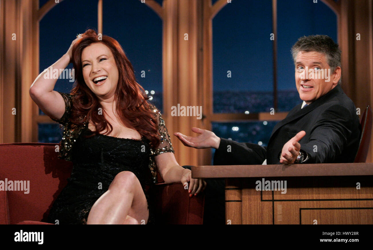 Actress Jennifer Tilly, left, chats with host Craig Ferguson during a ...