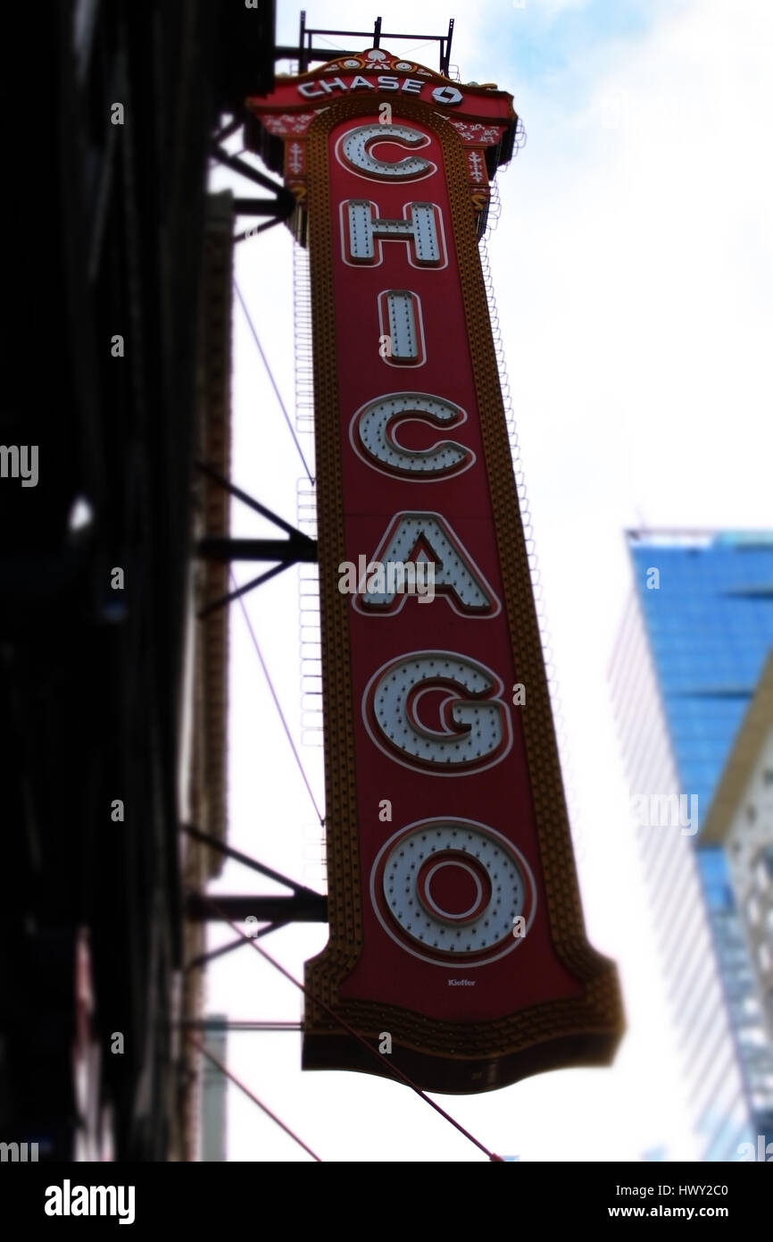 The iconic Chicago Theater sign on State Street in Chicago, IL Stock ...