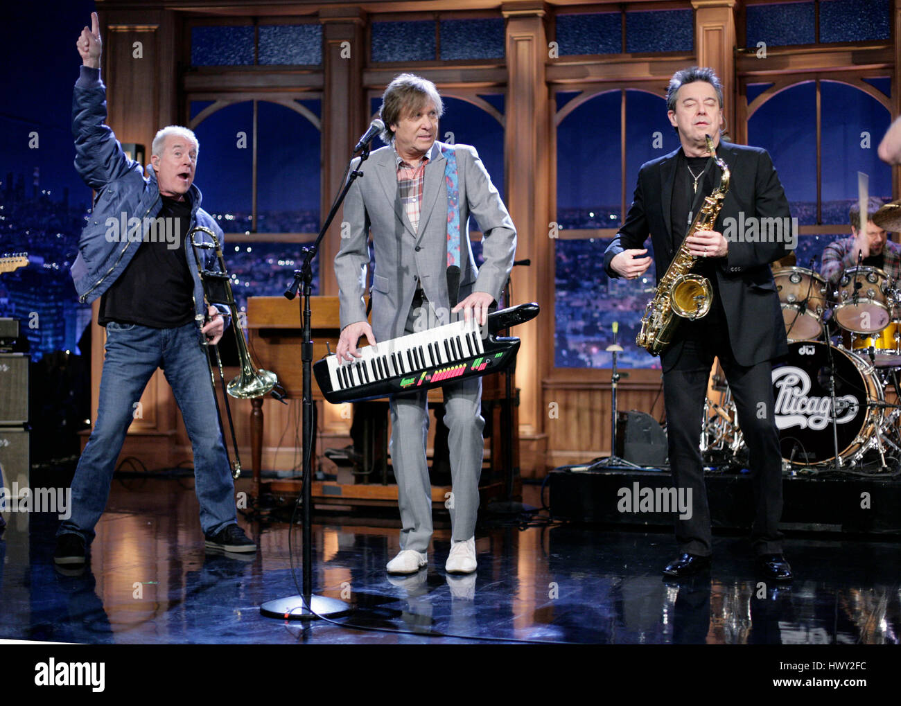 The band, Chicago, with members Robert Lamm on lead vocals and keyboard ...