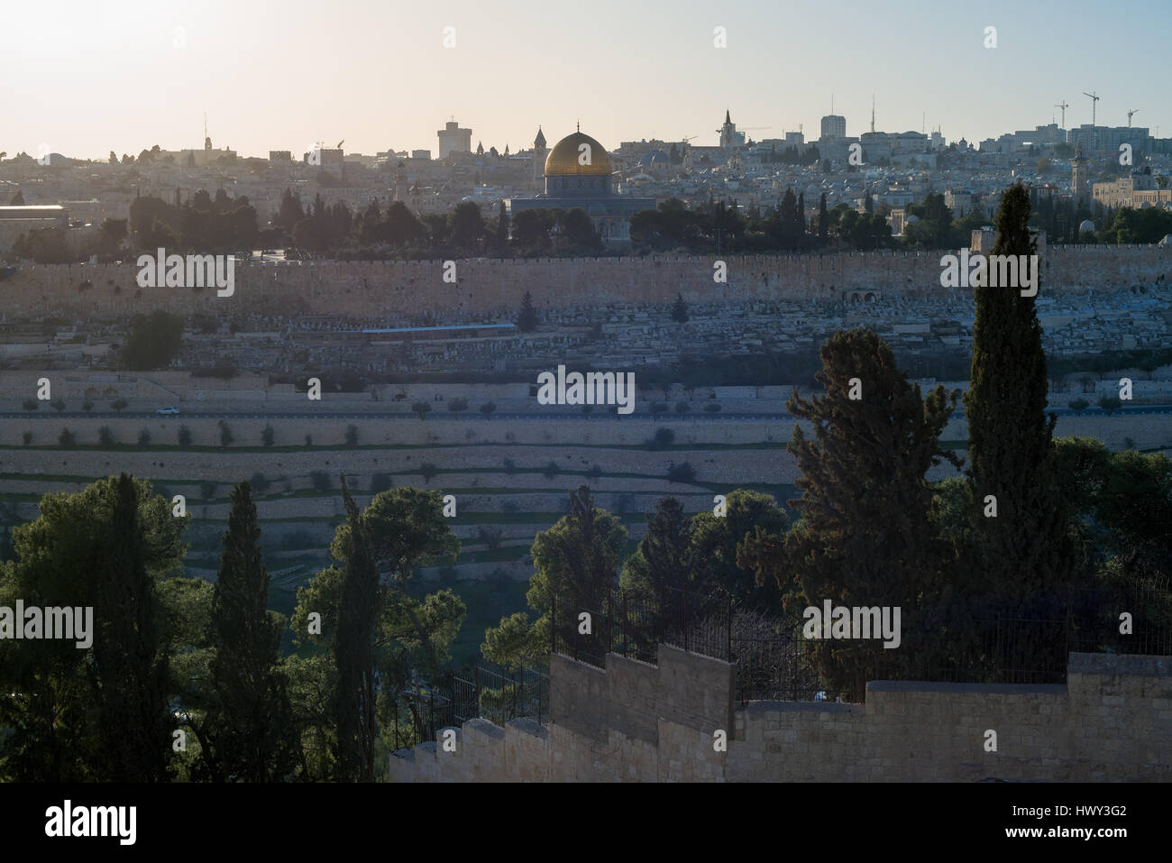 View on Dome of the Rock from the Mount of Olives at the sunset Stock ...