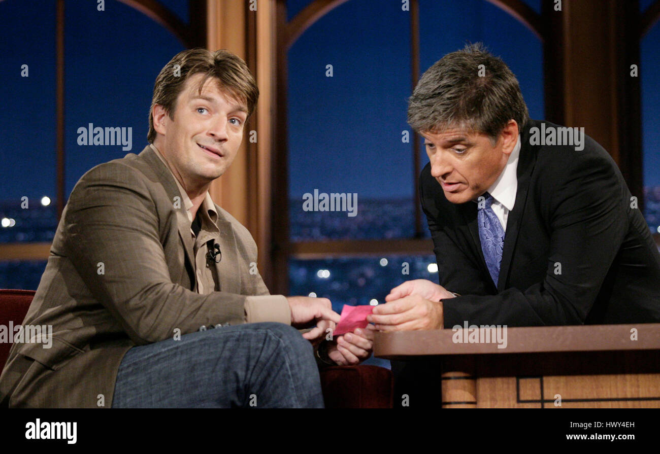 Actor Nathan Fillion, left, with host Craig Ferguson during a segment ...