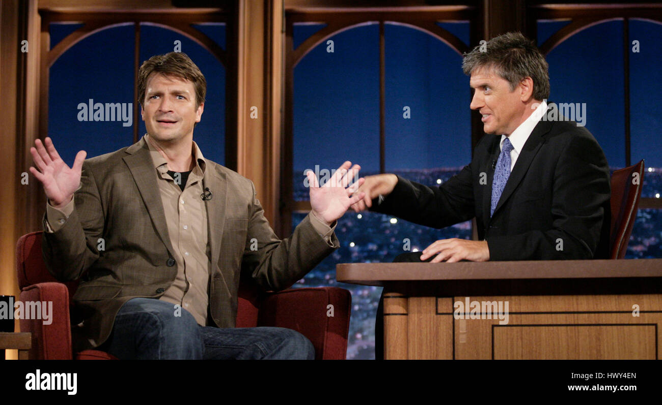 Actor Nathan Fillion, left, with host Craig Ferguson during a segment ...