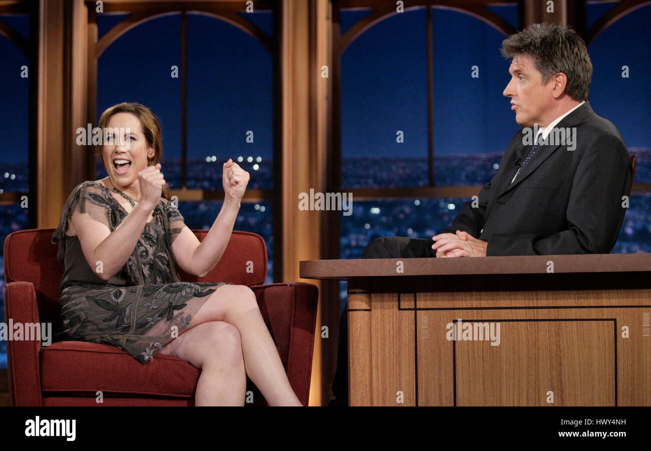 Actress Miriam Shor, left, chats with host Craig Ferguson during a ...