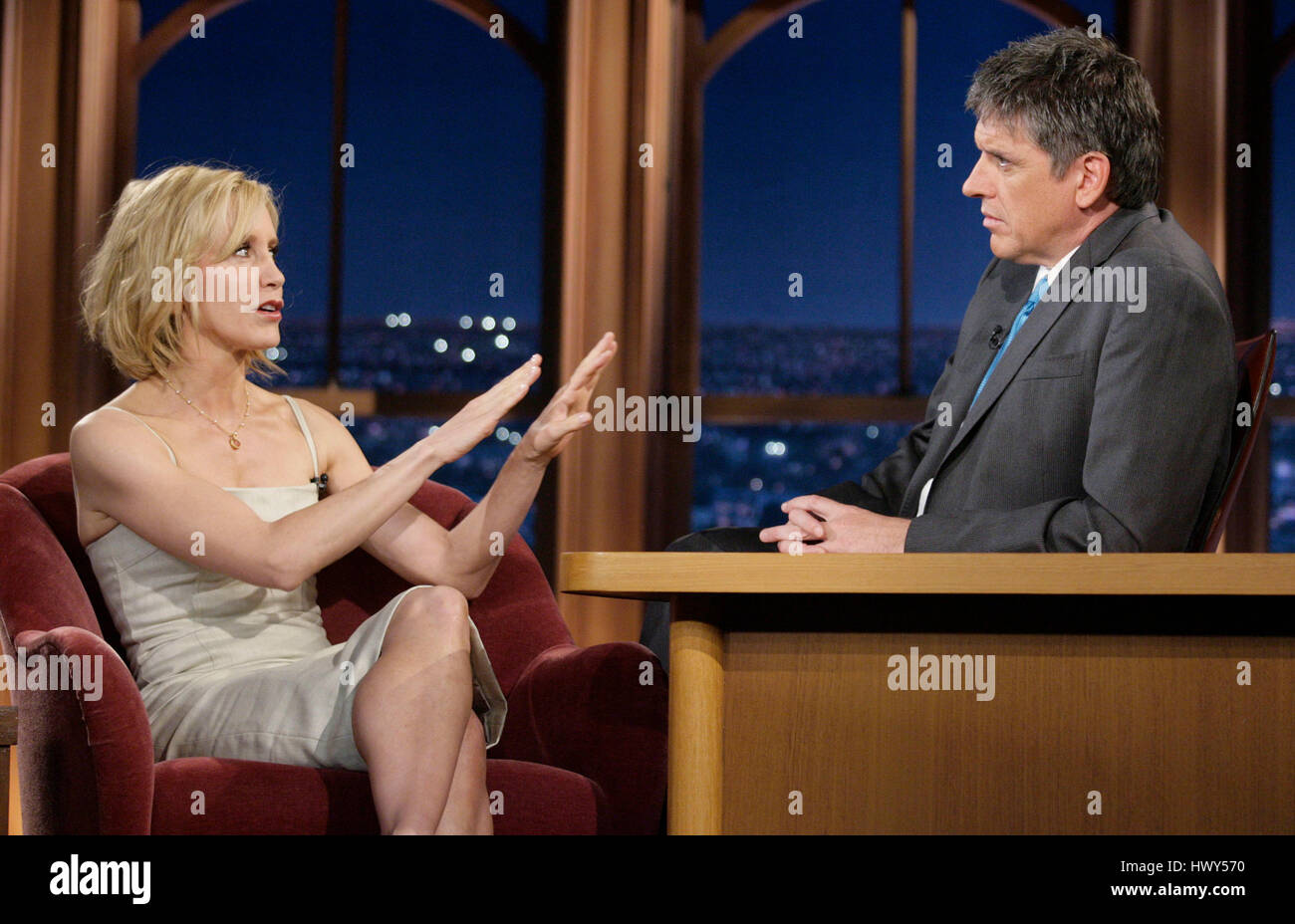 Actress Felicity Huffman, left, chats with host Craig Ferguson during a ...